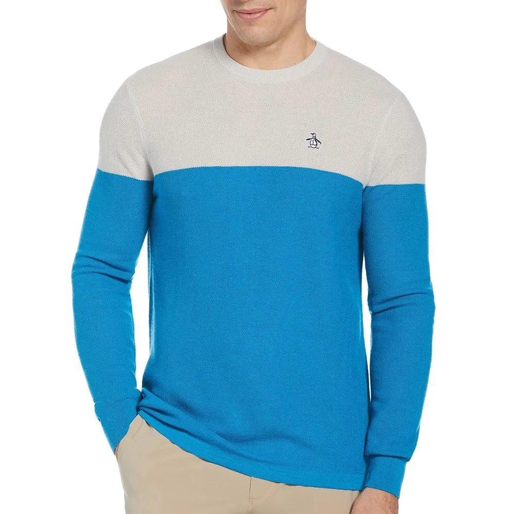 Original Penguin Mens Golf Jumper Textured Crew Neck Sweater - PEARL B ...